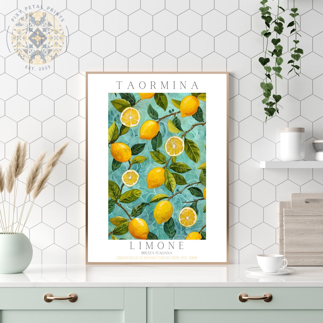 Lemon Print Taormina Poster Citrus Wall Art Italian Lemon Art ...