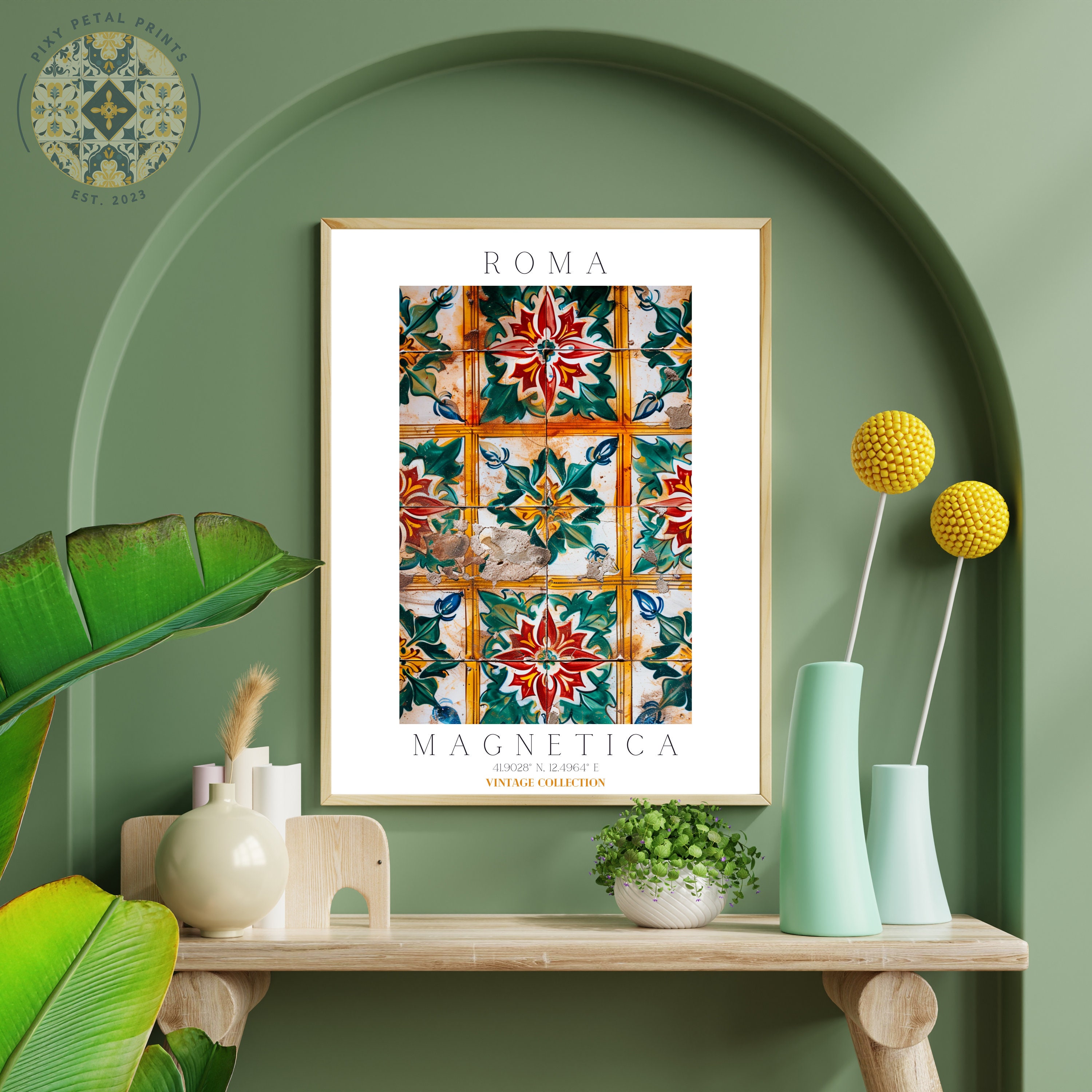 Rome Print Italian Ceramics Vintage Tile Artwork Rustic Wall Decor ...