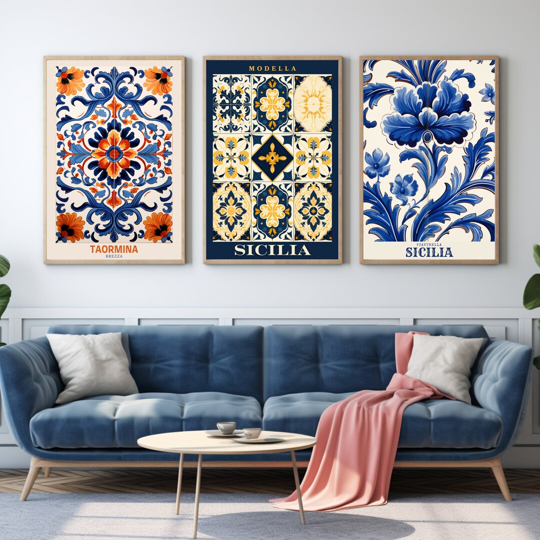 Italy Print Sicilian Tile Mediterranean Print Trendy Posters Set of 3 ...