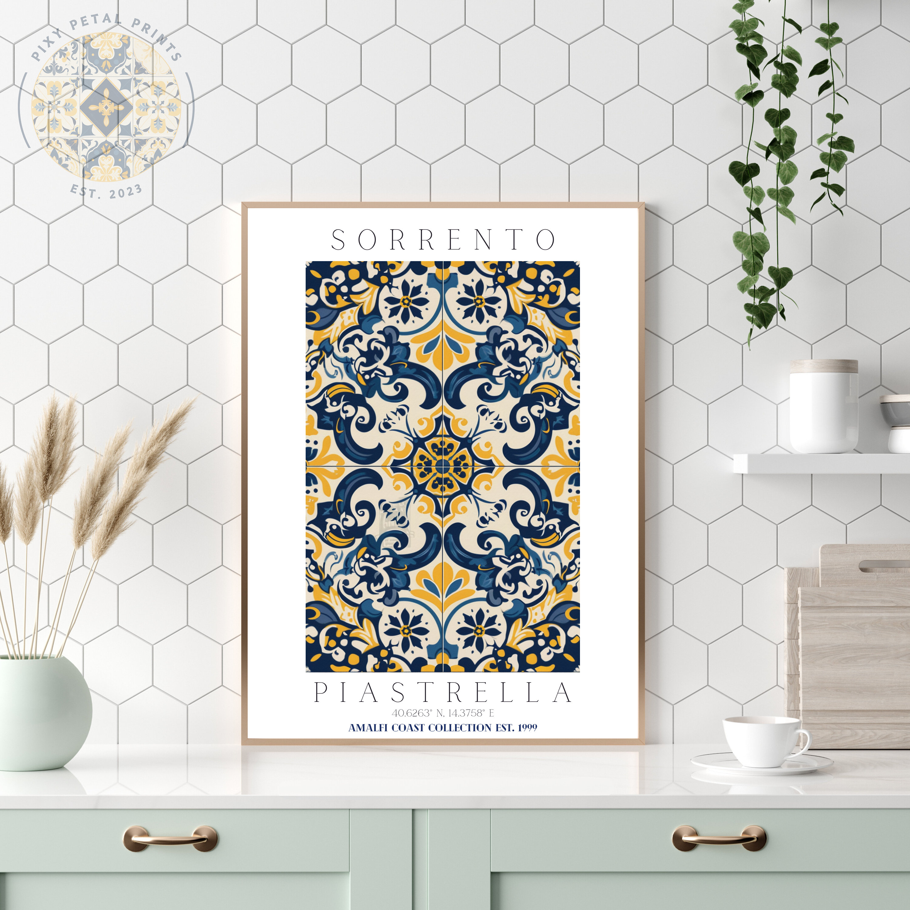 Amalfi Coast Art Italian Tile Poster Mediterranean Print Sorrento Print ...