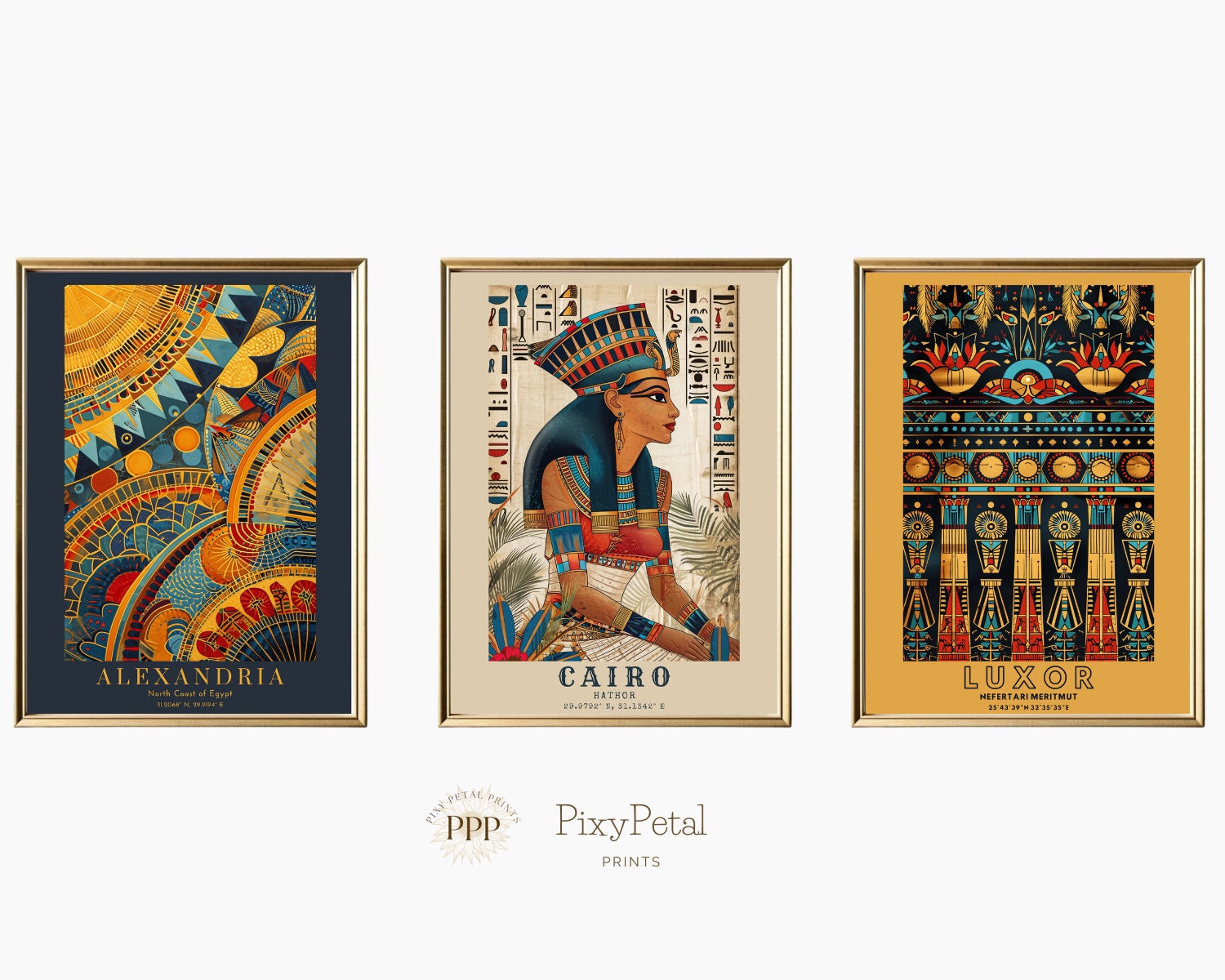 Egypt Print Pattern Art Nouveau Poster Egyptian Print Set of 3 Wall Art ...