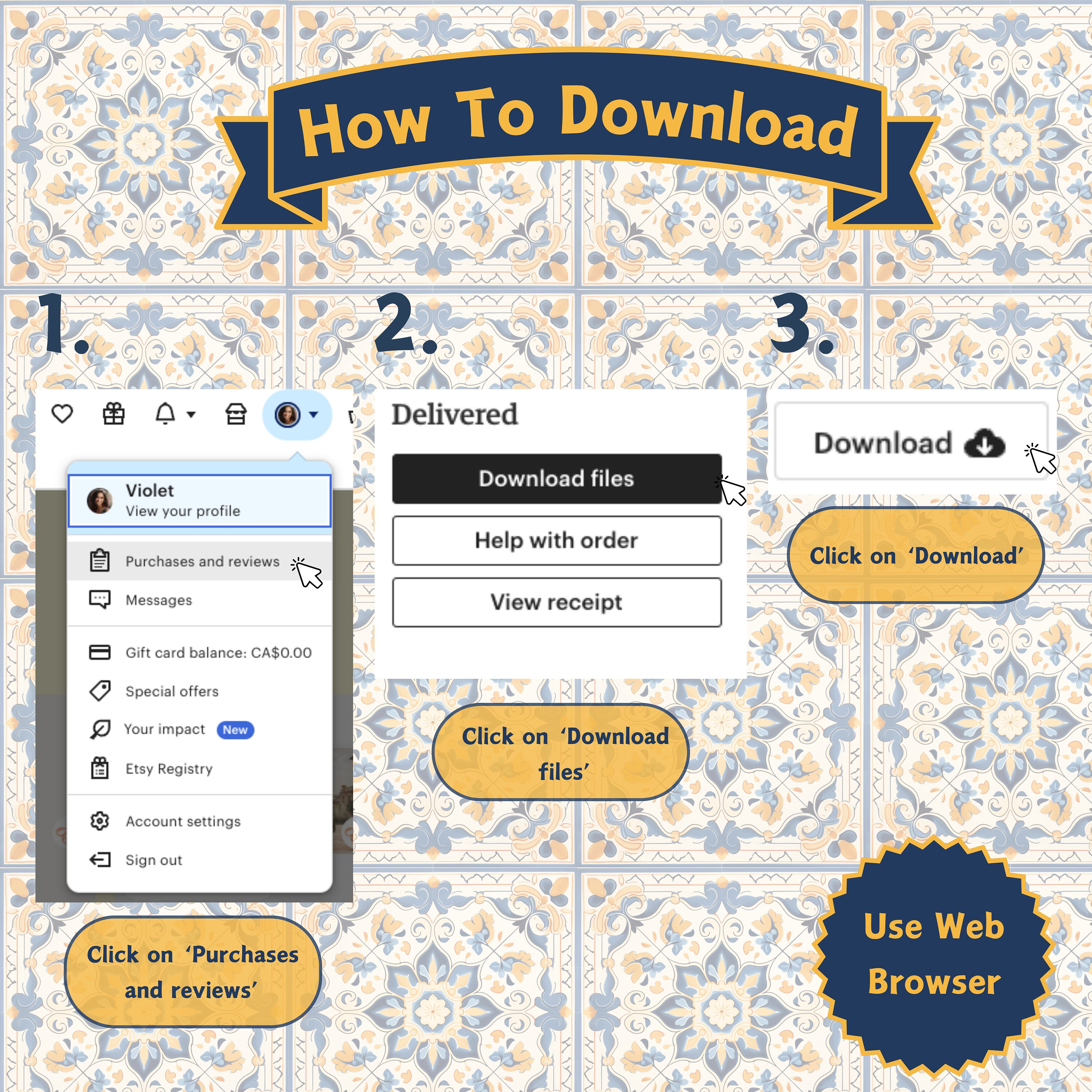 Tile Print Azulejo Tiles Watercolor Tiles Print White and Blue ...