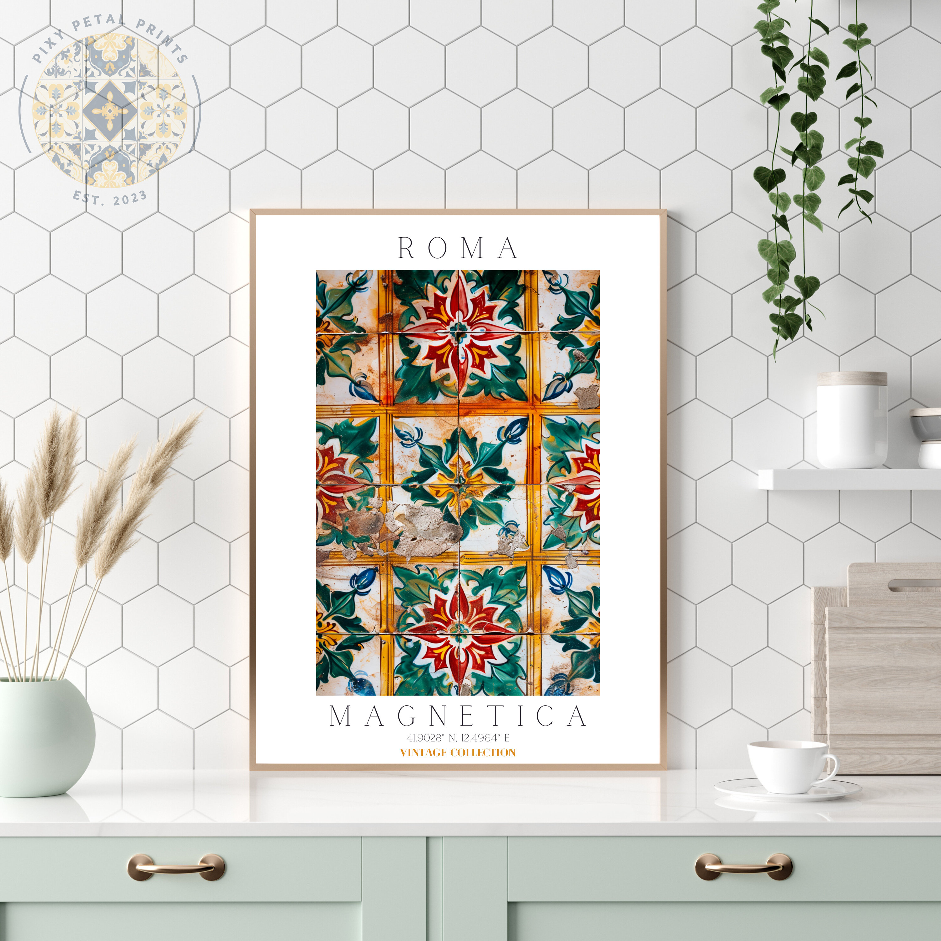 Rome Print Italian Ceramics Vintage Tile Artwork Rustic Wall Decor ...
