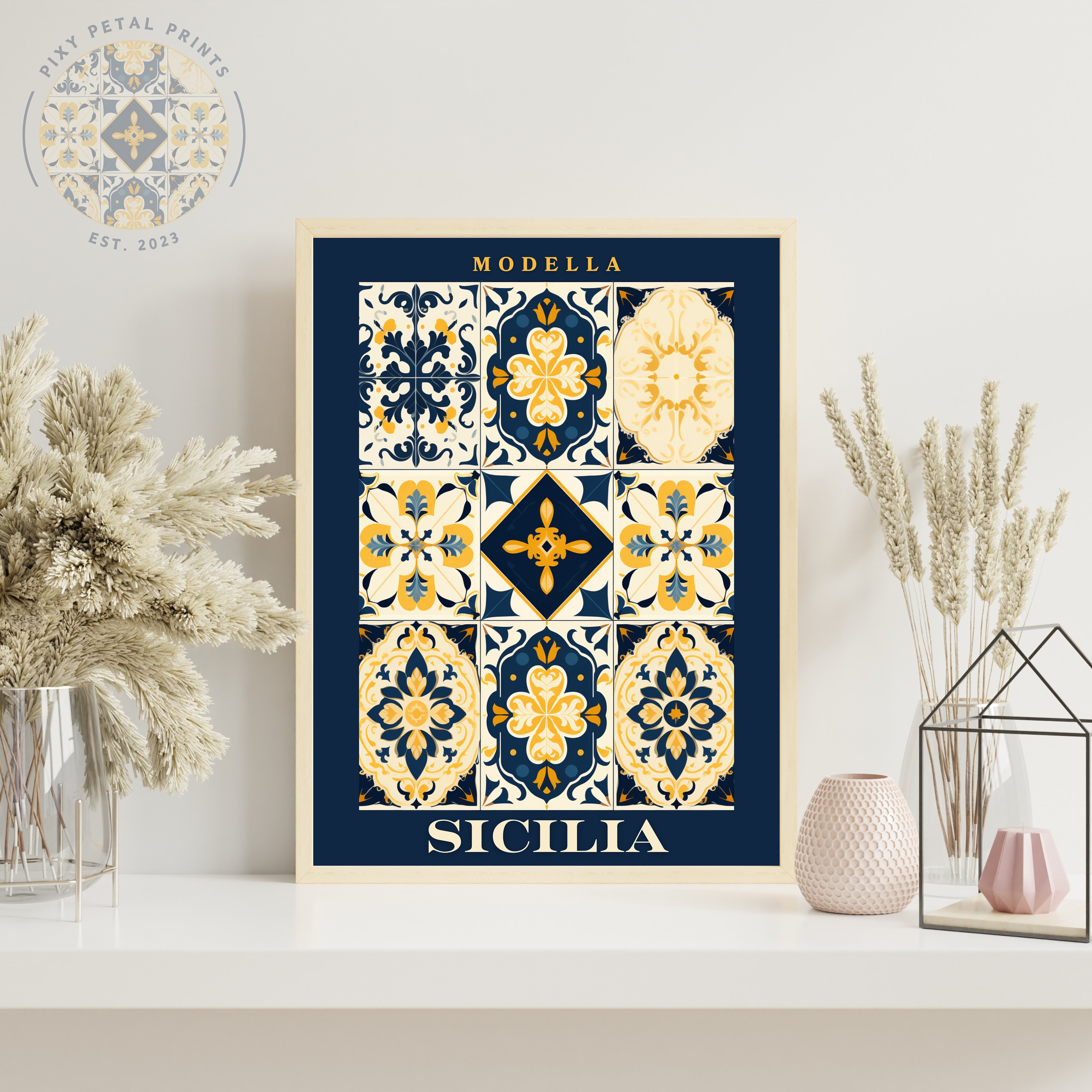 Italy Print Sicilian Tile Mediterranean Print Trendy Posters Wall Art ...