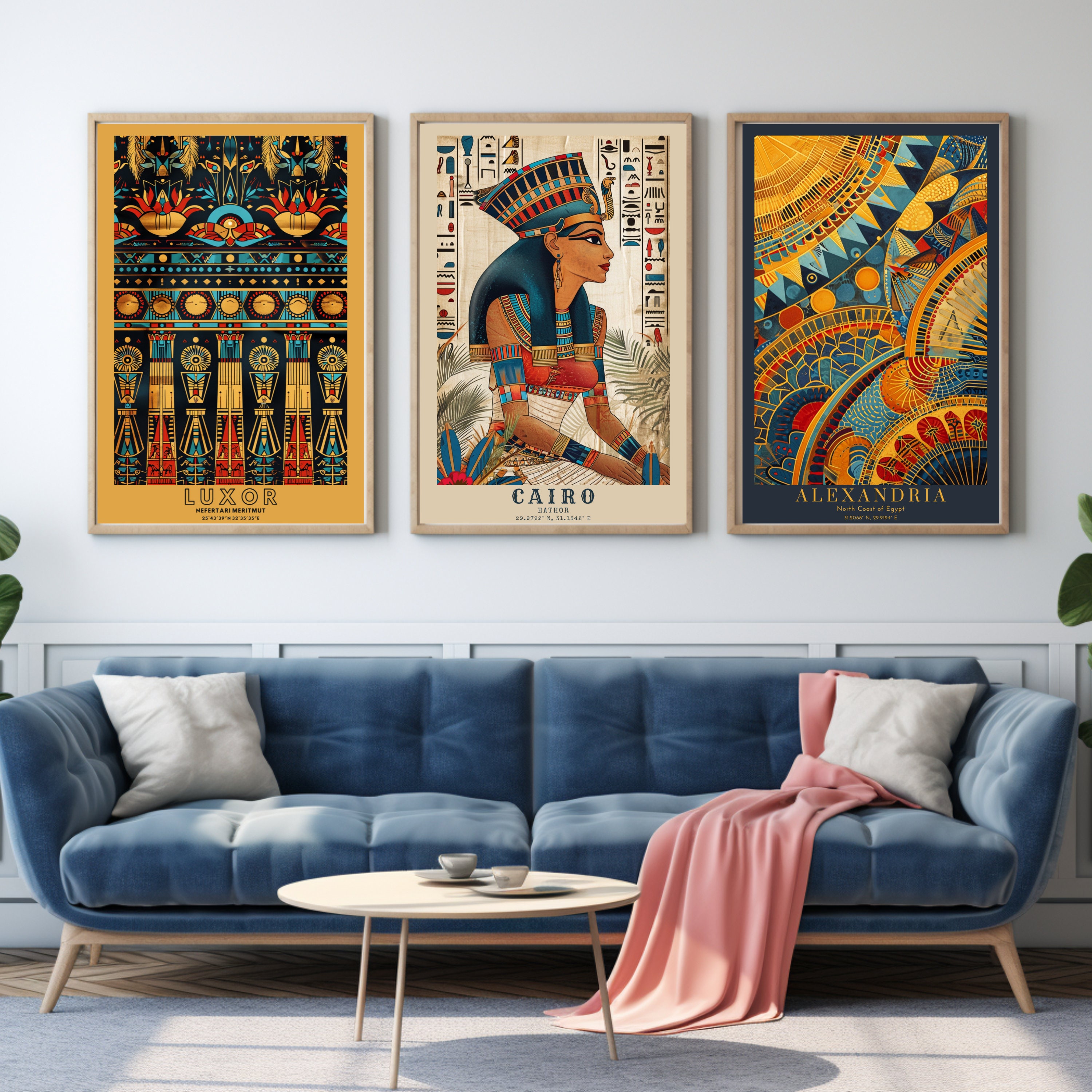 Egypt Print Pattern Art Nouveau Poster Egyptian Print Set of 3 Wall Art ...