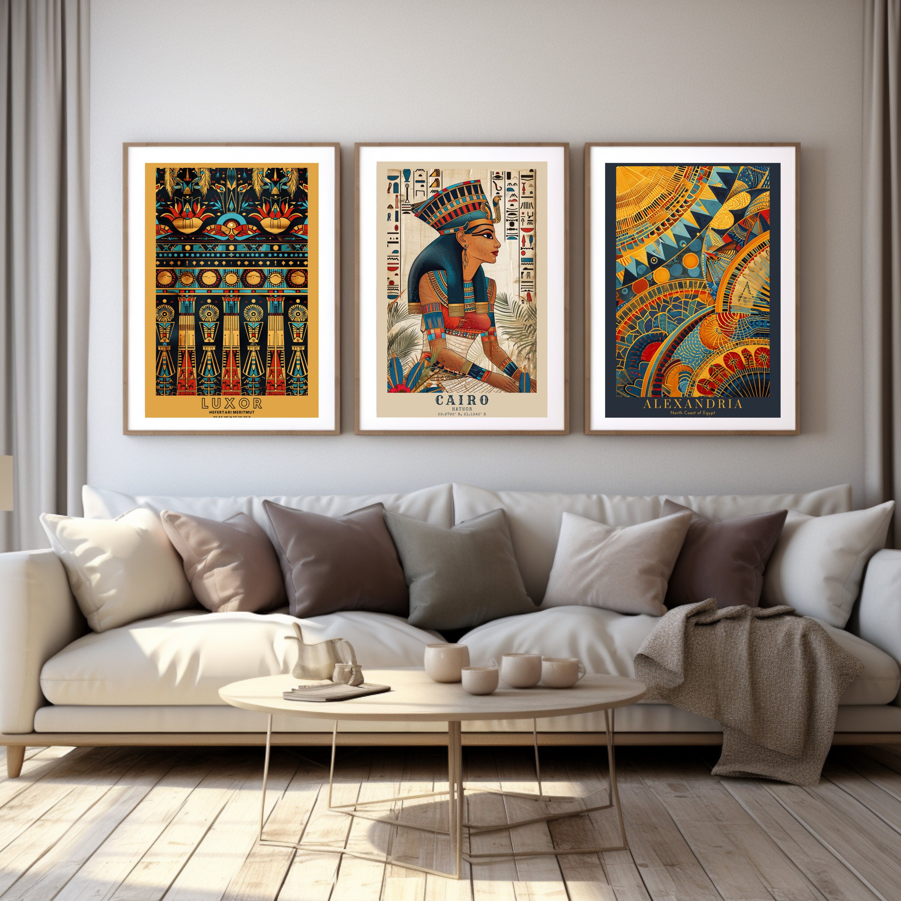 Egypt Print Pattern Art Nouveau Poster Egyptian Print Set of 3 Wall Art ...