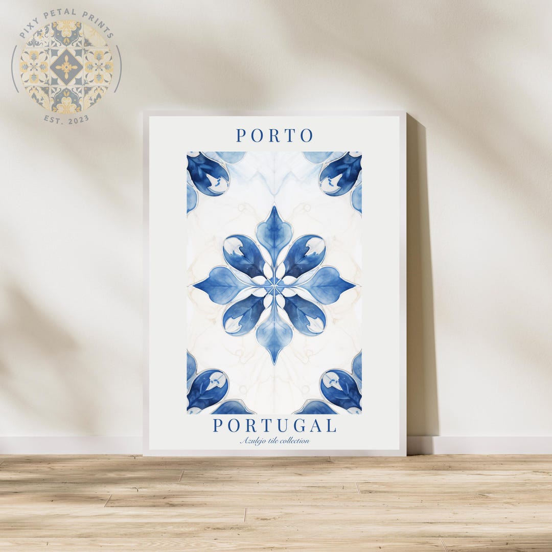 Portugal Tile Print Azulejos Tiles Porto Print White and Blue Ceramic ...