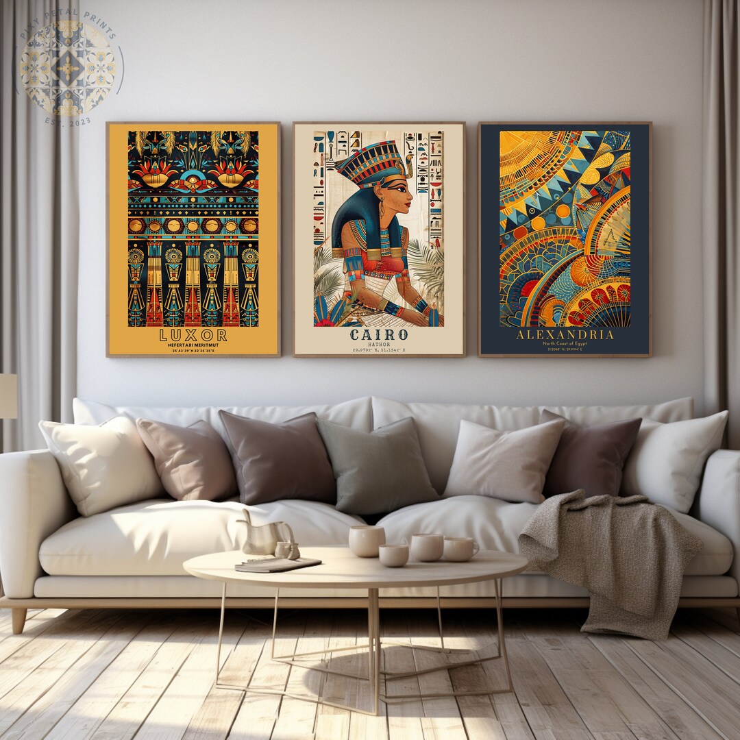 Egypt Print Pattern Art Nouveau Poster Egyptian Print Set of 3 Wall Art ...