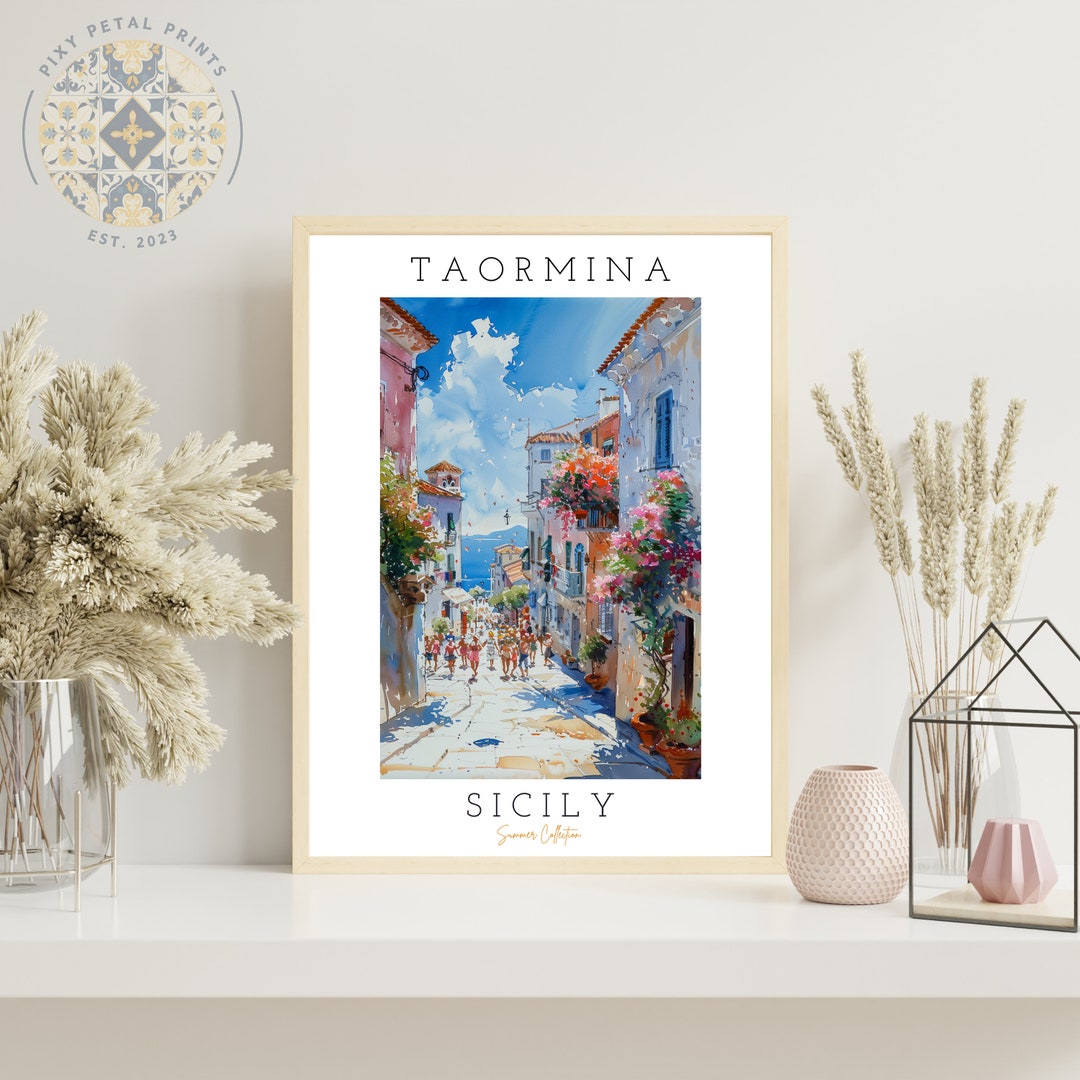 Sicily Print Travel Poster Taormina Print Coastal Wall Art Italian ...