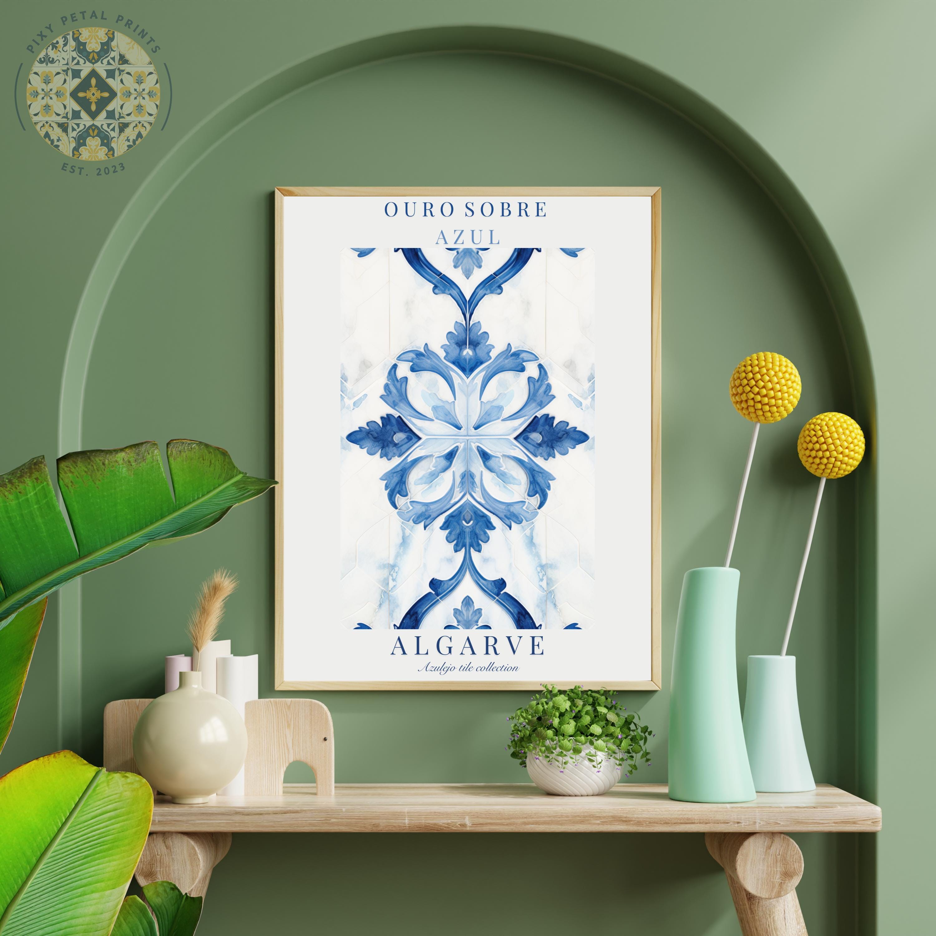 Tile Print Azulejo Tiles Watercolor Tiles Print White and Blue ...