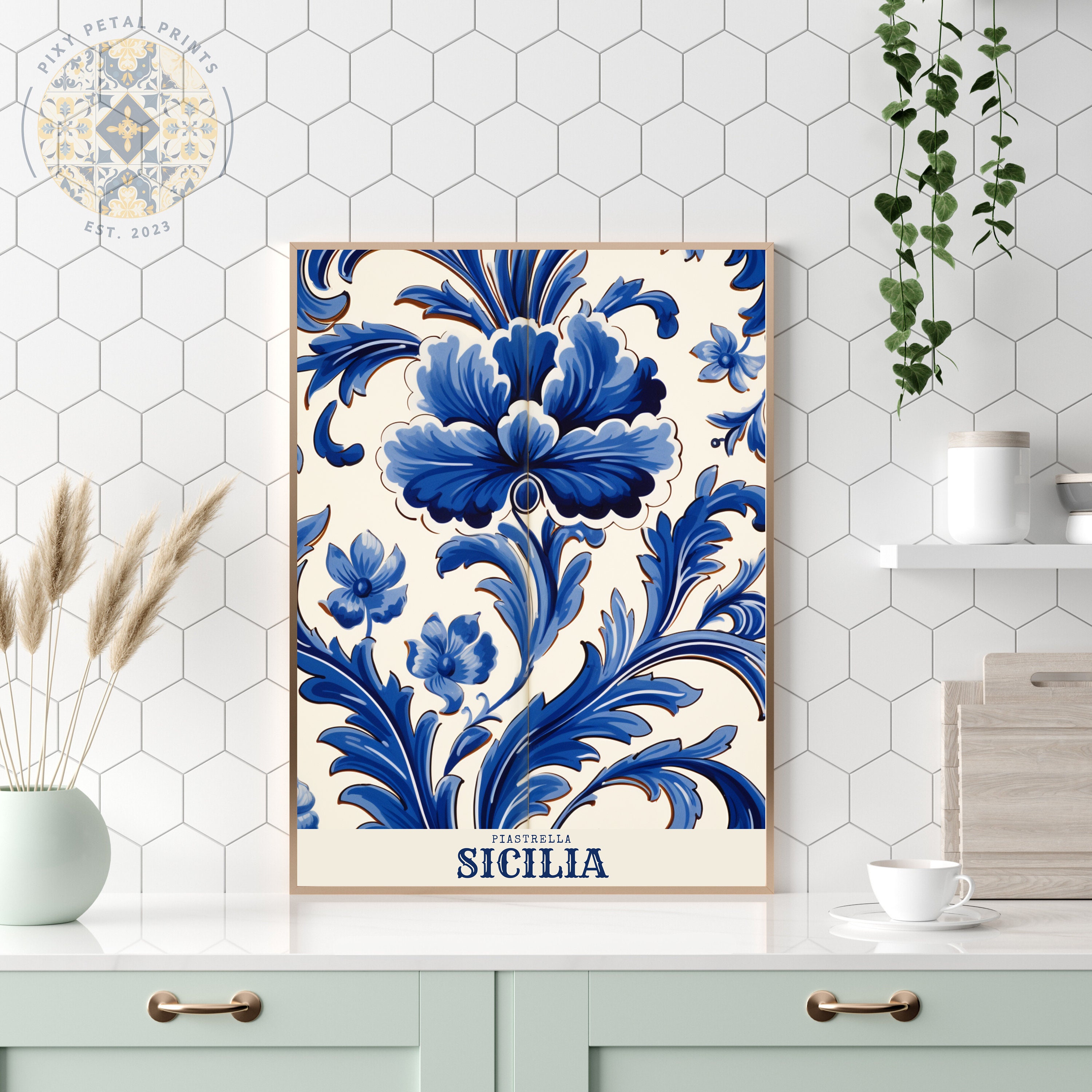 Italy Print Sicilian Tile Mediterranean Print Trendy Posters Wall Art ...