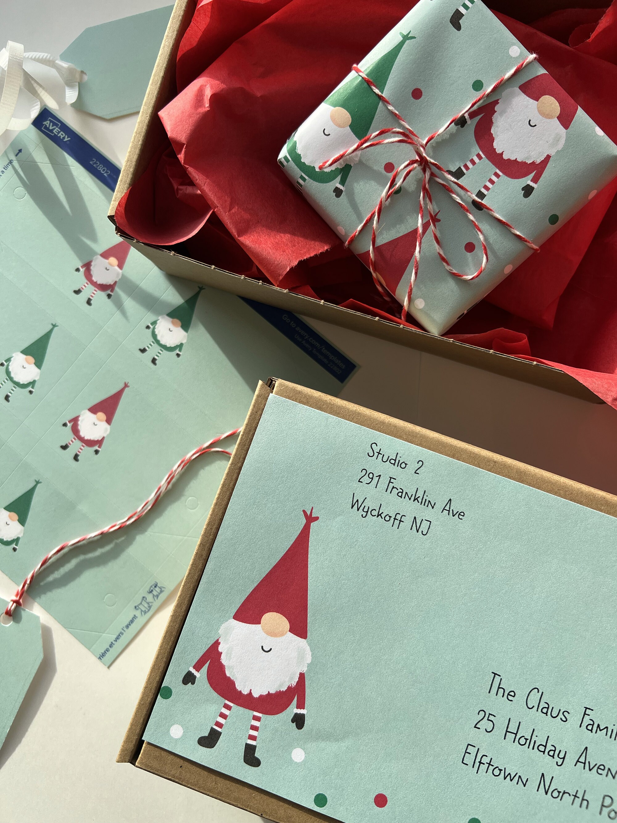 Christmas Gnome Printable Wrap Set Including Gift Wrap, Labels and Tags ...