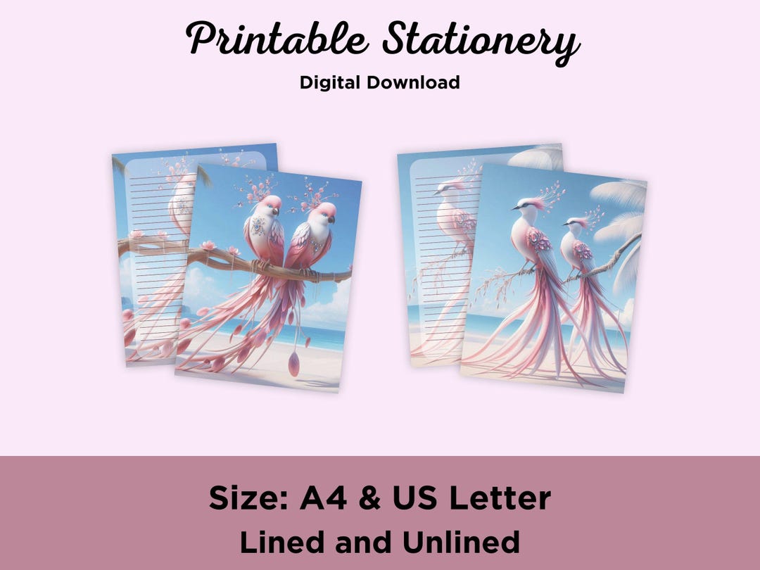 Tropical Pink Bird Stationery – Printable Beach-themed Writing Paper ...