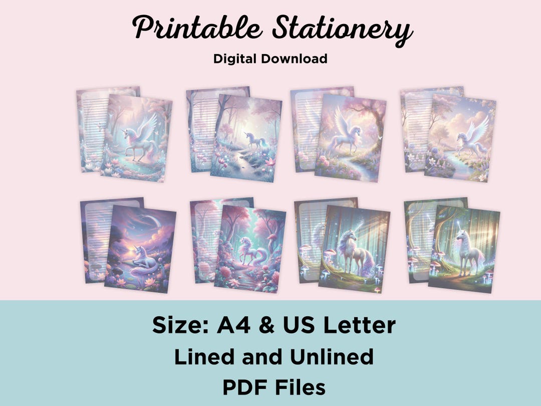 Unicorn and Pegasus Stationery - Pastel Fantasy Writing Paper ...