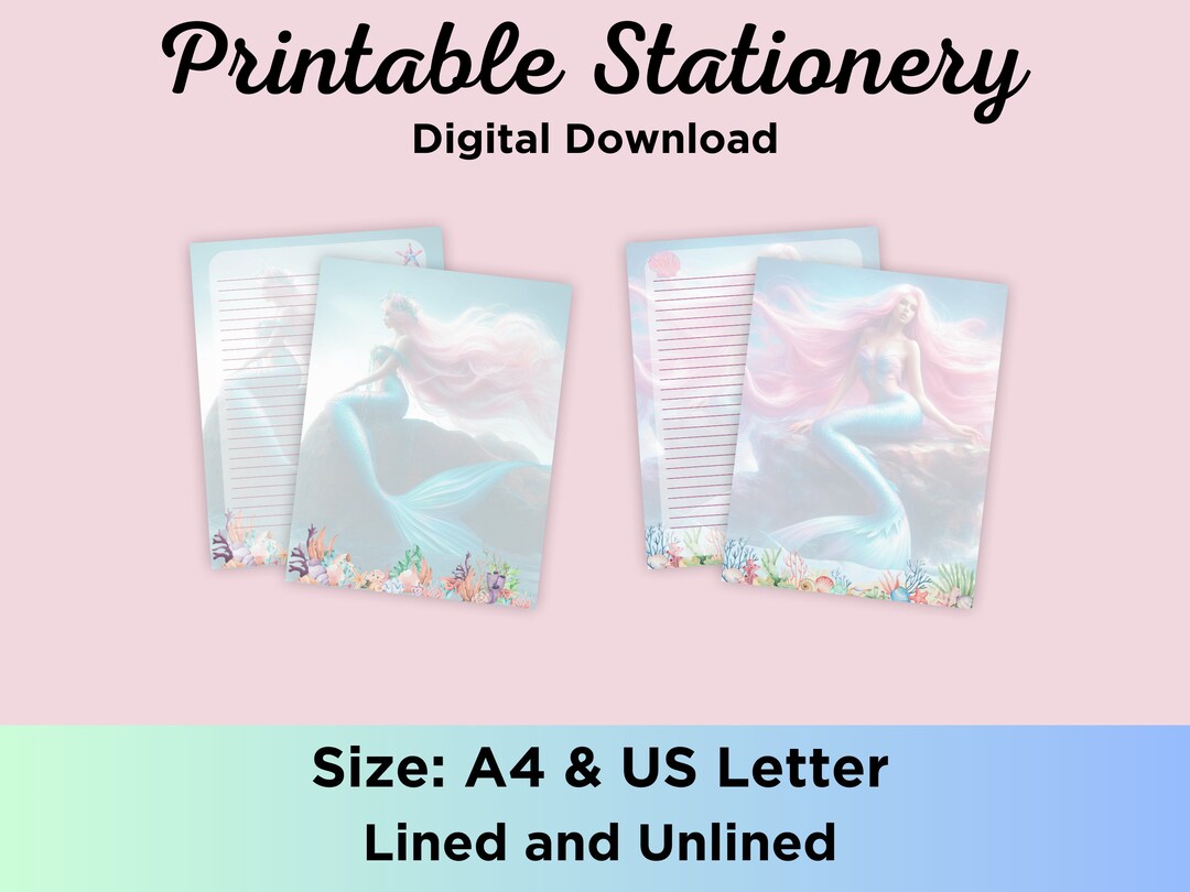 Printable Mermaid Writing Paper – Fantasy Ocean Stationery – Lined ...
