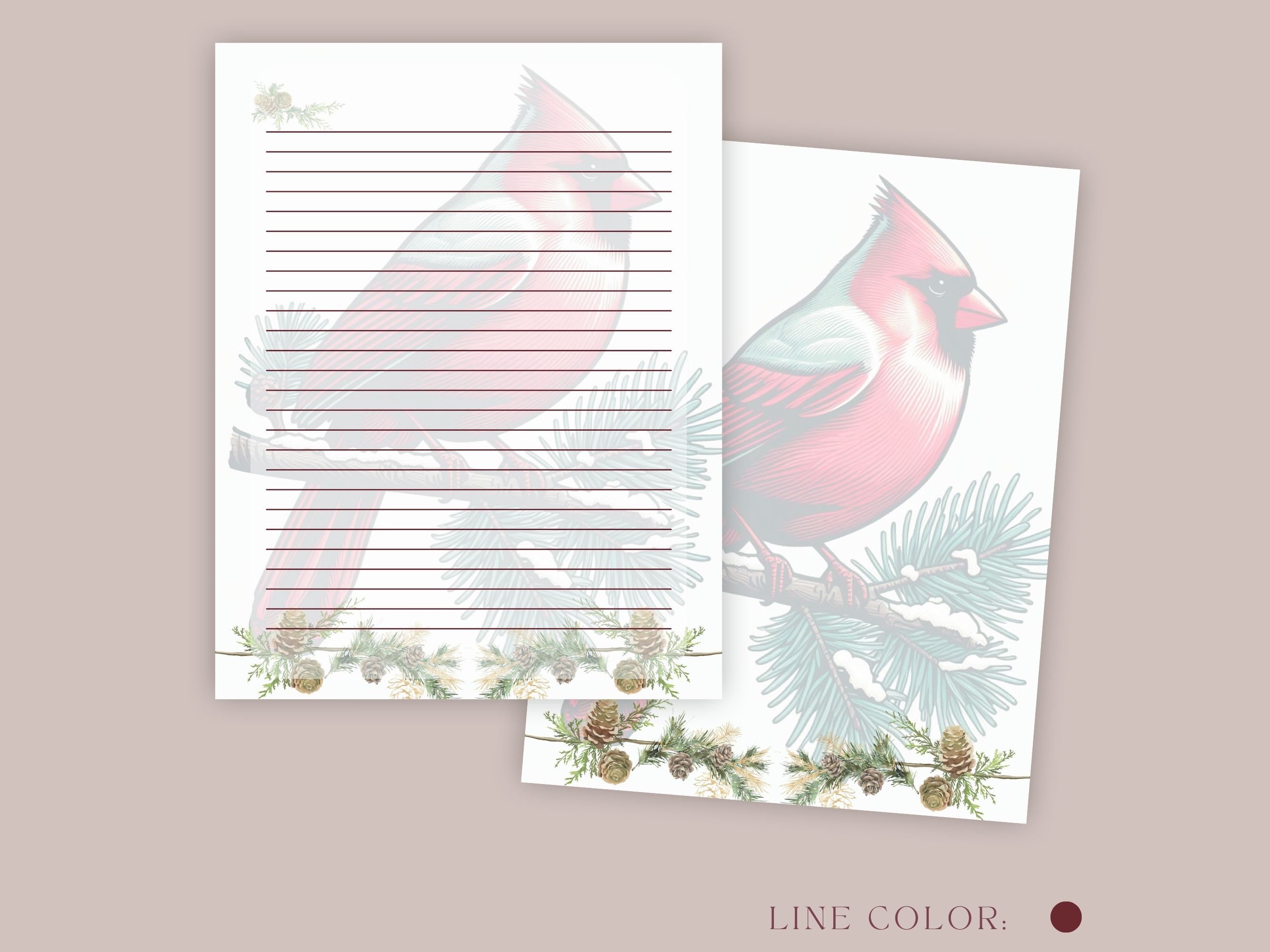 Christmas Cardinal Stationery – Winter Bird Writing Paper – Printable ...