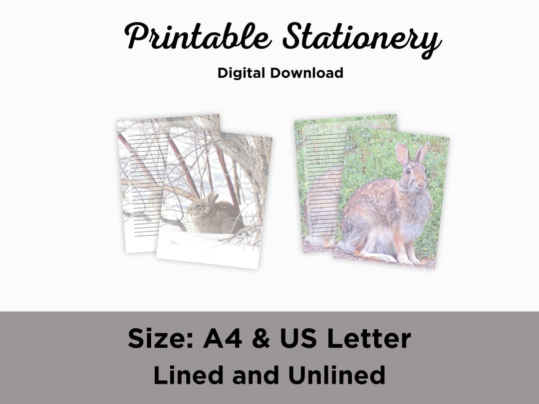 Rabbit Stationery Set – Nature-inspired Writing Paper– Printable Lined ...
