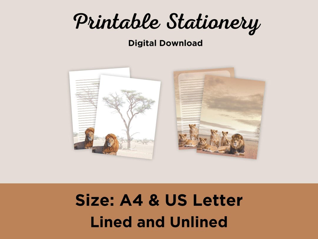 Majestic Lions Printable Stationery Set | African Safari Writing Paper ...