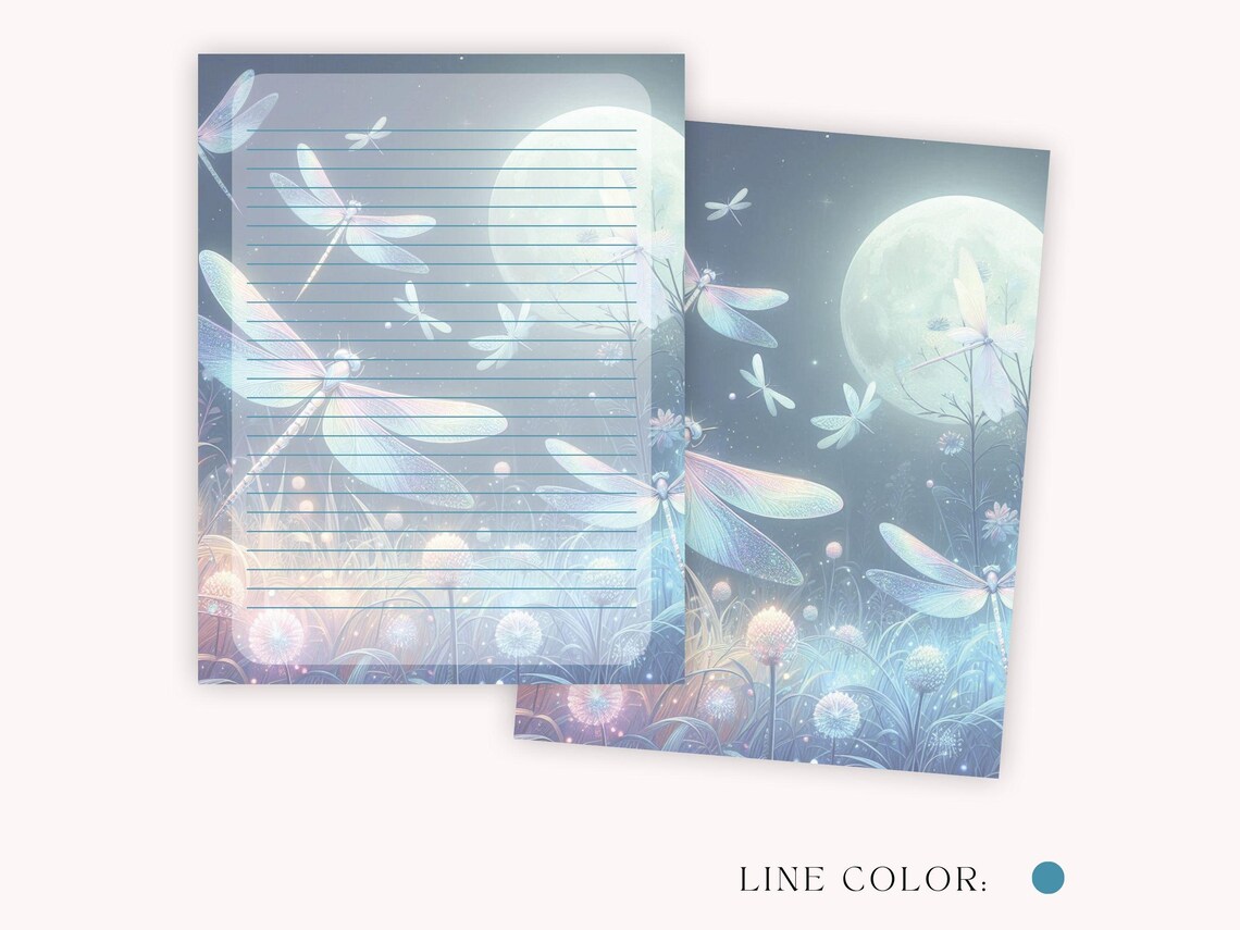 Moonlit Dragonflies Stationery – Printable Writing Paper – Lined ...
