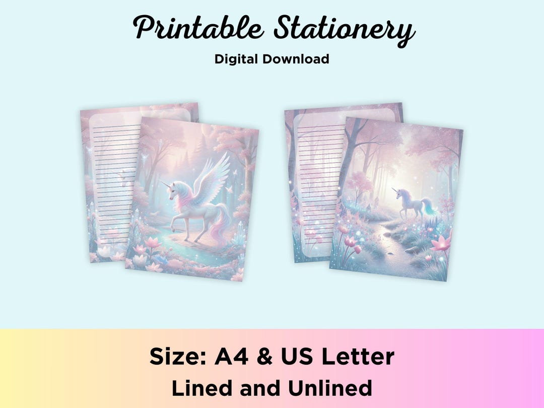 Unicorn Fantasy Stationery - Pastel Dreamscape Writing Paper ...
