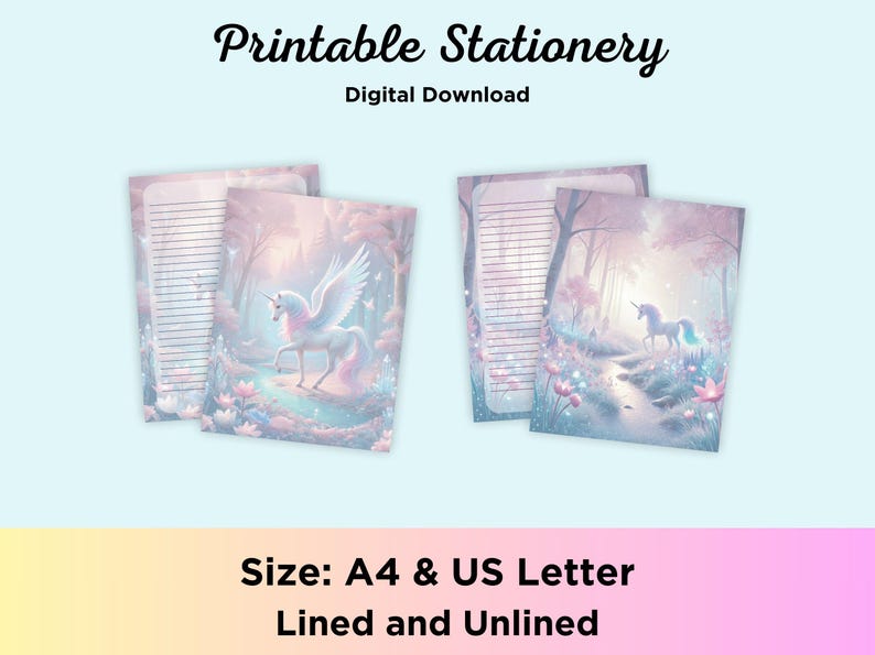 Unicorn Fantasy Stationery - Pastel Dreamscape Writing Paper ...