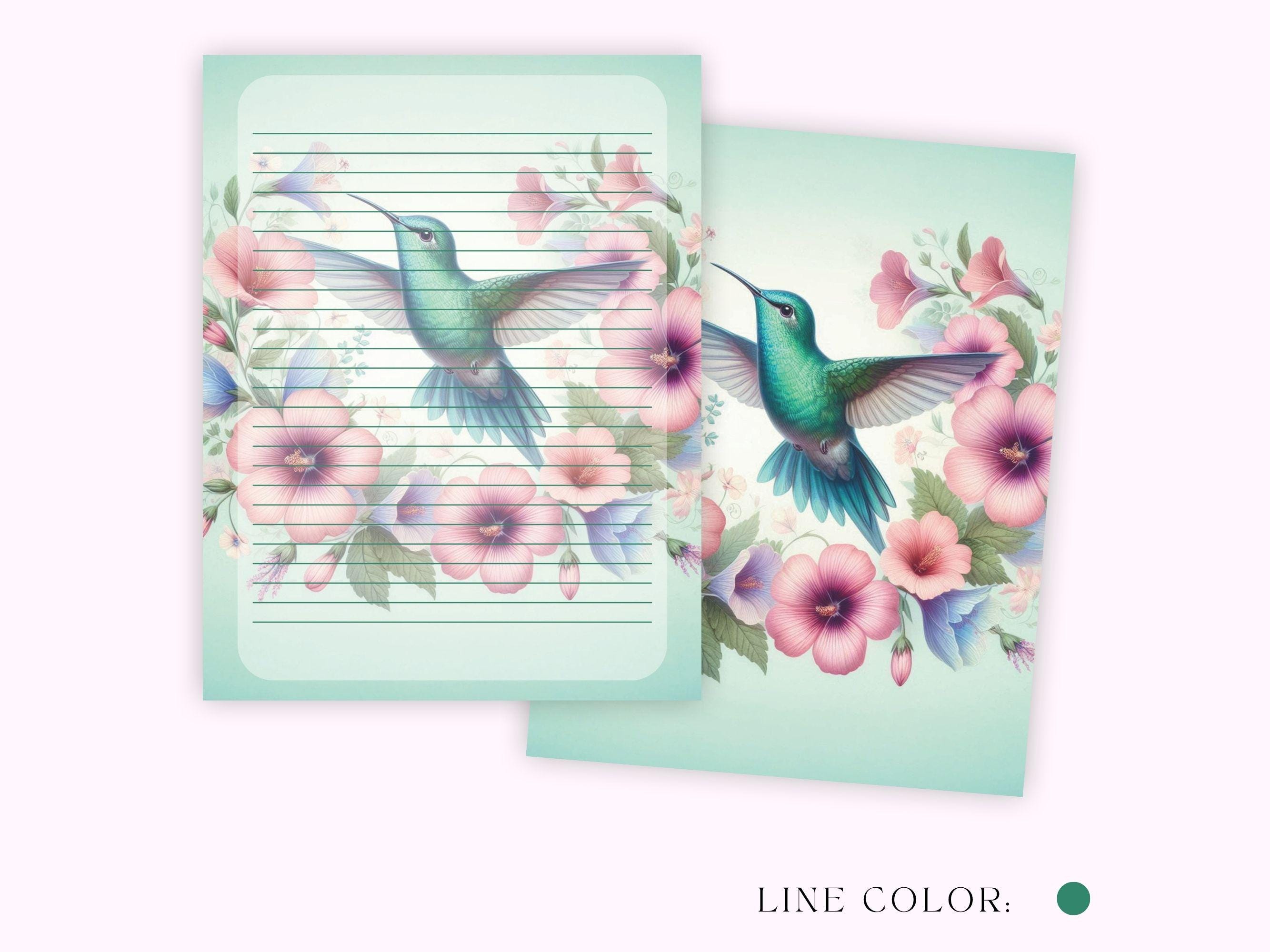 Hummingbird Floral Stationery - Printable Pastel Writing Paper - Lined ...
