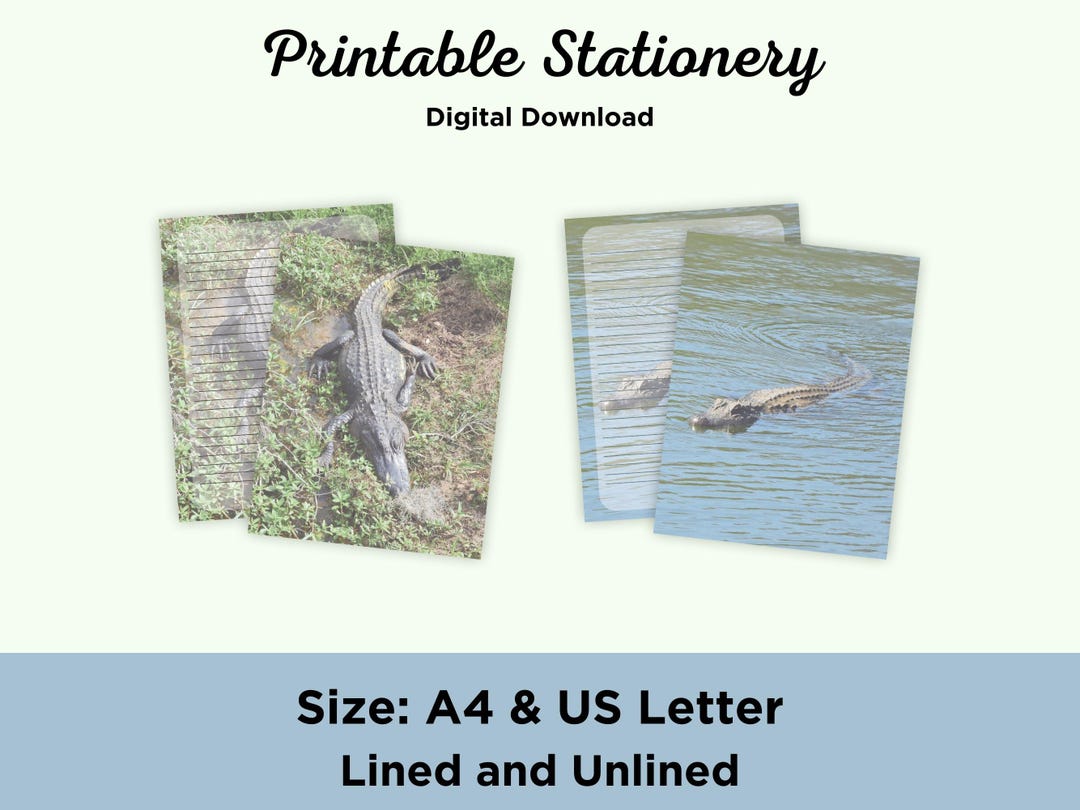 Alligator Stationery – Swamp Wildlife Writing Paper – Printable Lined ...