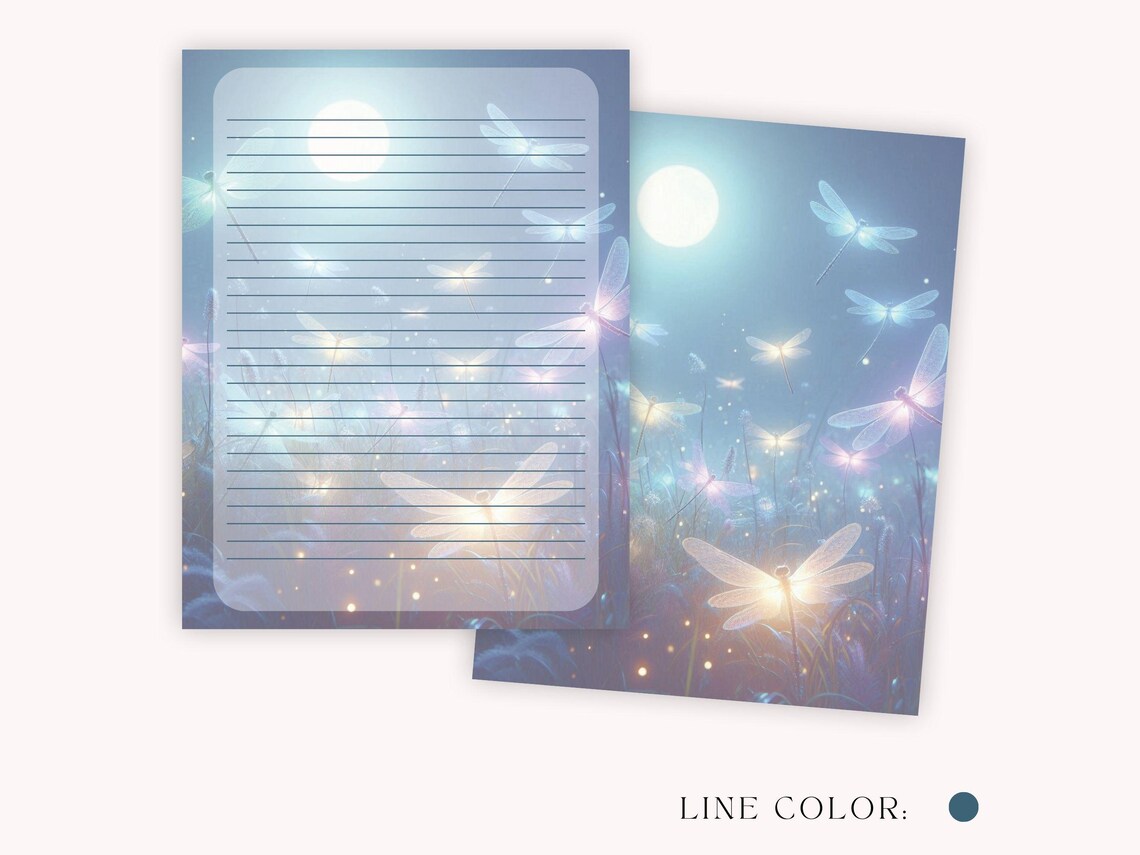 Moonlit Dragonflies Stationery – Printable Writing Paper – Lined ...