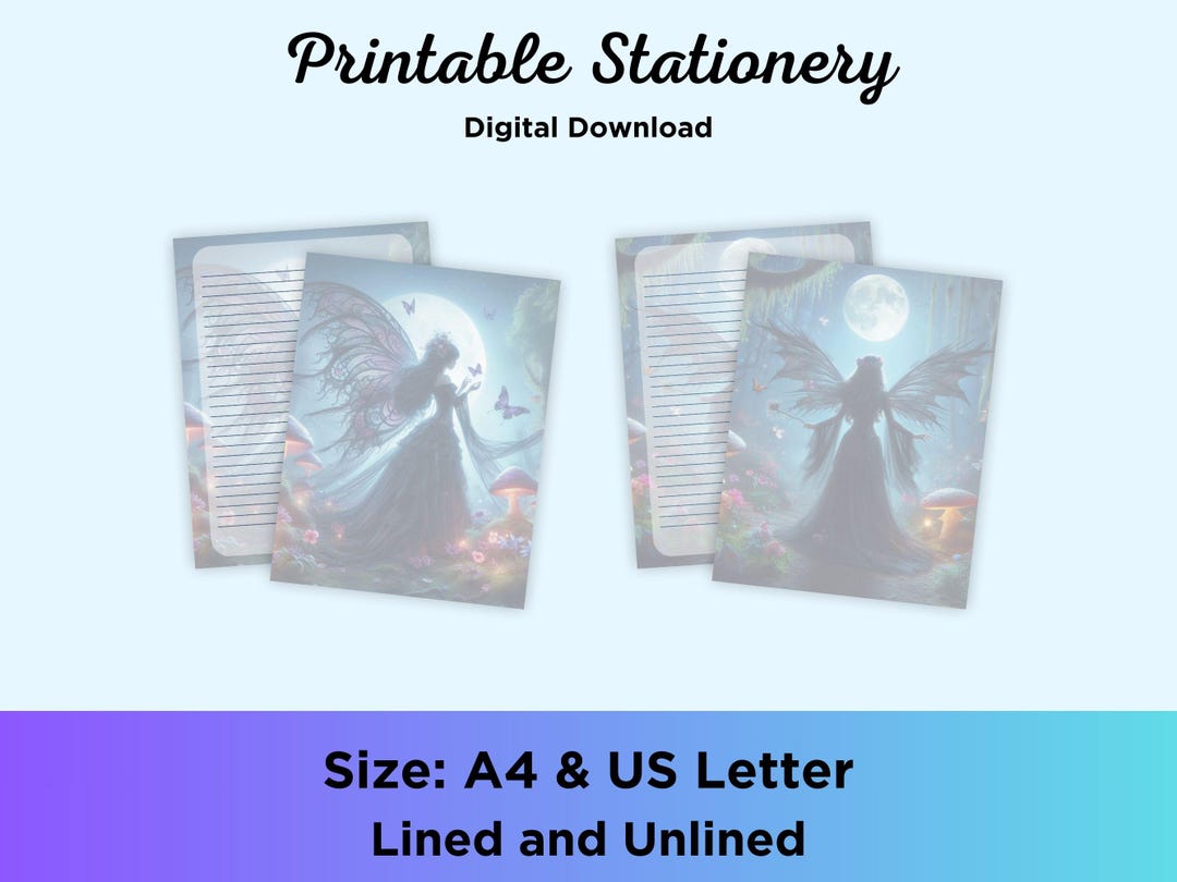 Gothic Fairy Stationery | Dark Fantasy Writing Paper | Printable Lined ...