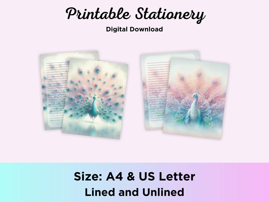 Pastel Peacock Stationery - Printable Writing Paper - Lined & Unlined ...