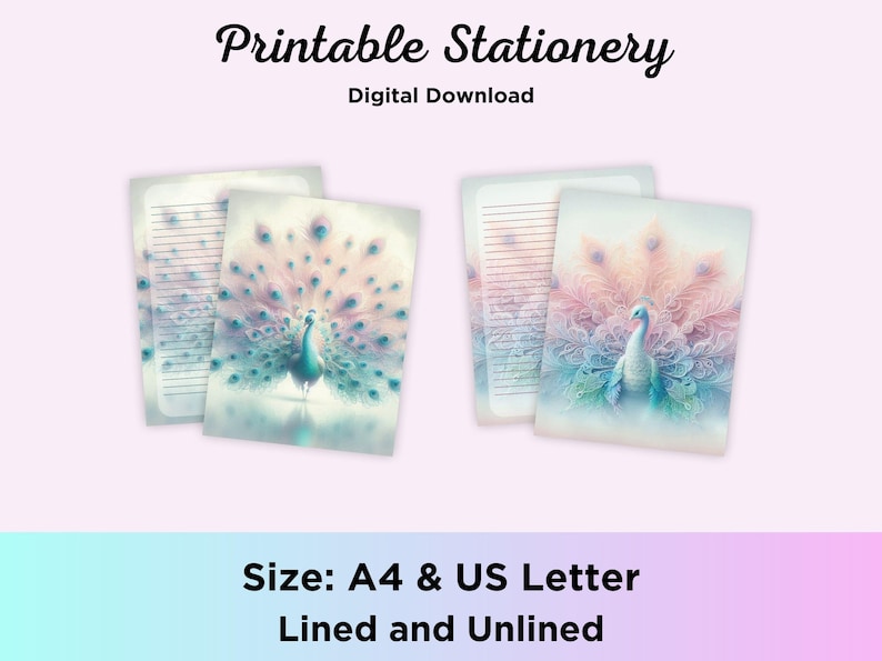 Pastel Peacock Stationery - Printable Writing Paper - Lined & Unlined ...