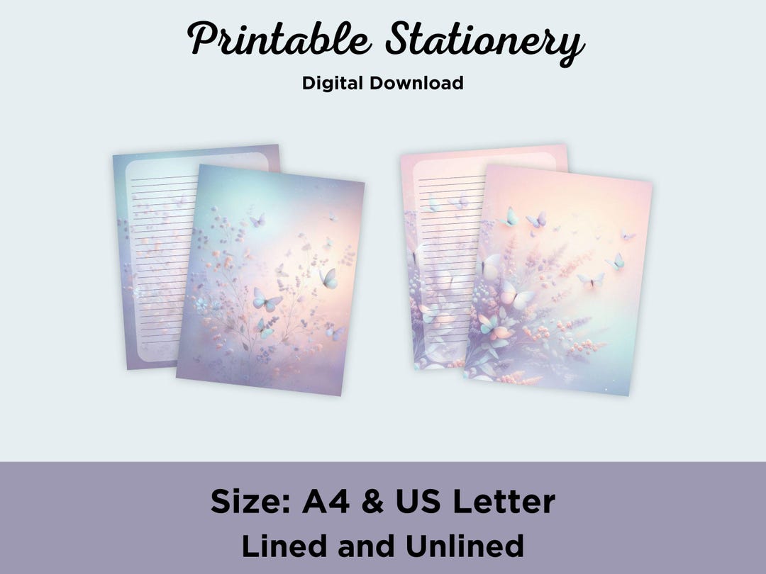 Pastel Butterfly Stationery – Whimsical Writing Paper – Printable Lined ...