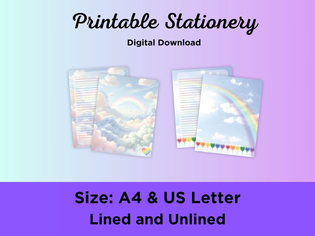 Rainbow Digital Stationery Set | Printable Letter & A4 Paper - Etsy