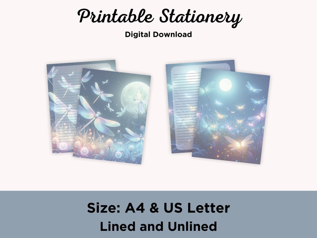 Moonlit Dragonflies Stationery – Printable Writing Paper – Lined ...