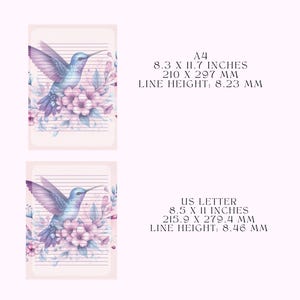 Hummingbird Floral Stationery - Printable Pastel Writing Paper - Lined ...
