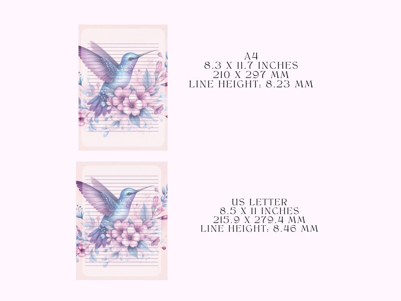 Hummingbird Floral Stationery - Printable Pastel Writing Paper - Lined ...