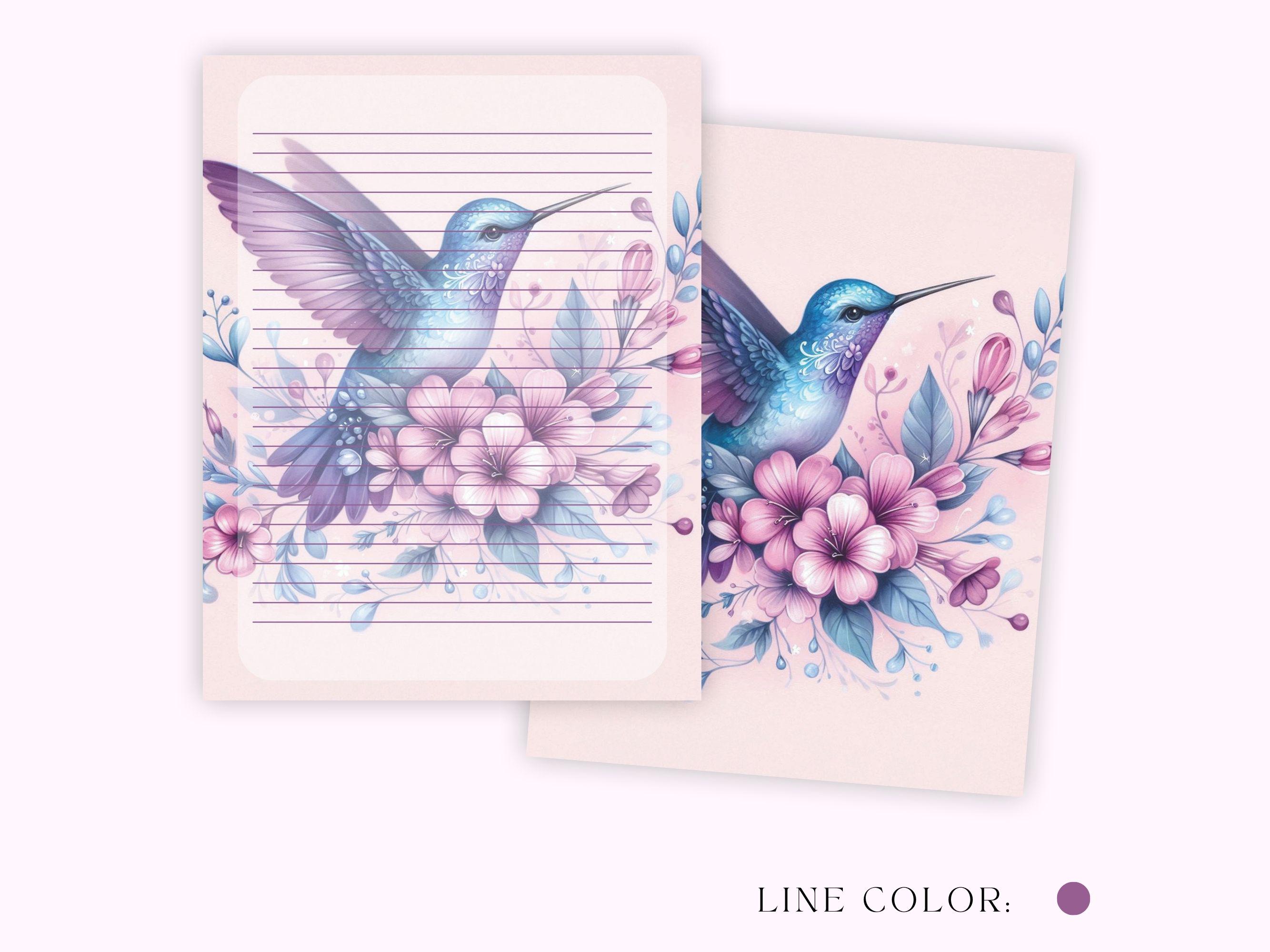 Hummingbird Floral Stationery - Printable Pastel Writing Paper - Lined ...