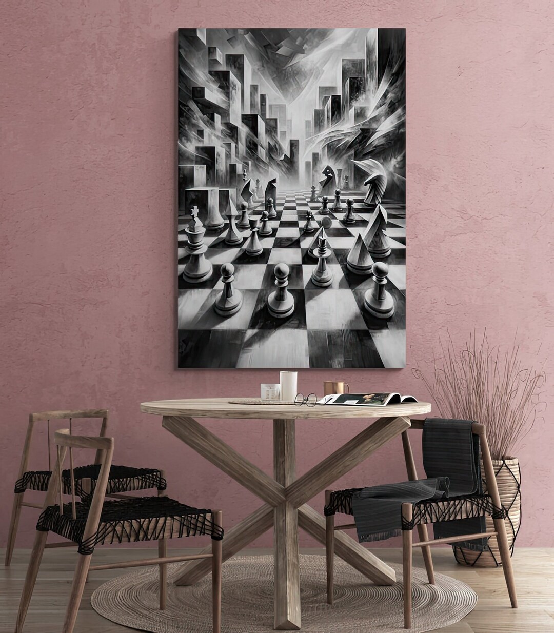 Cubist Chess Monochromatic Wall Art, Canvas Print, Modern Art ...