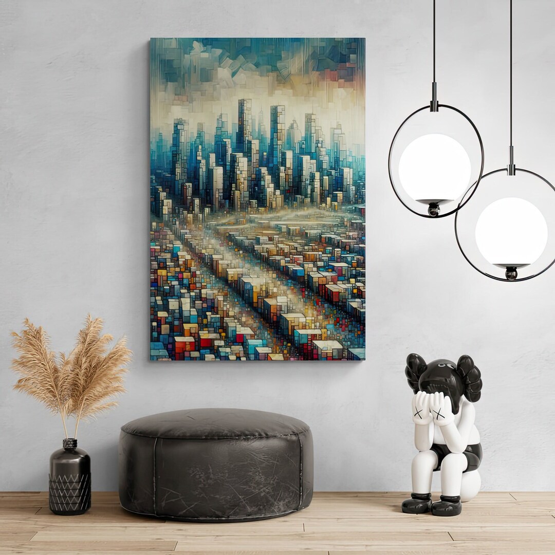 Cubist Rainy Cityscape, Surreal Wall Art, Canvas Print, Modern Art ...