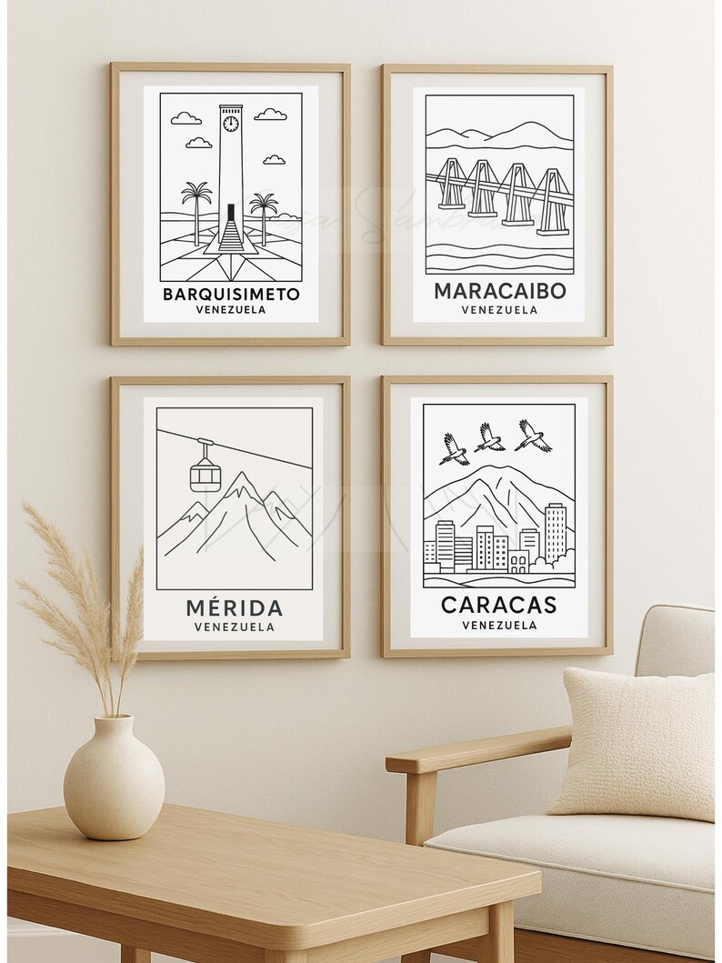 Venezuela Travel Poster Set: Minimalist Line Art Prints (digital ...