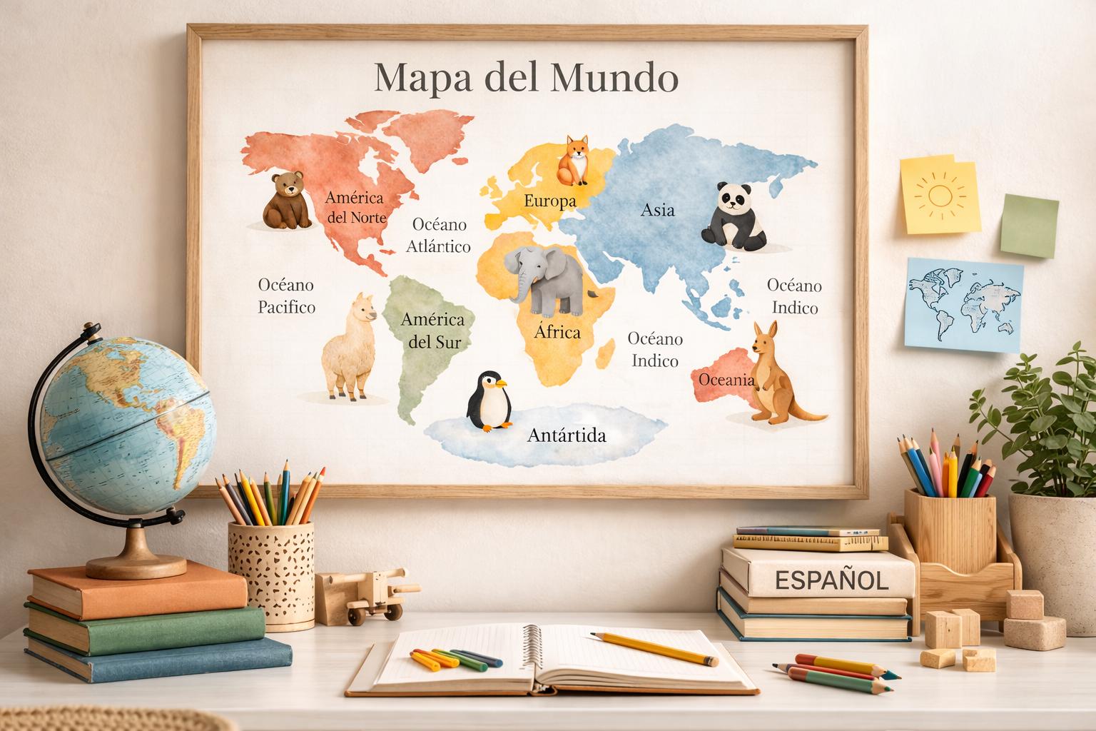 Spanish World Map for Kids Printable – Montessori Nursery Wall Art ...