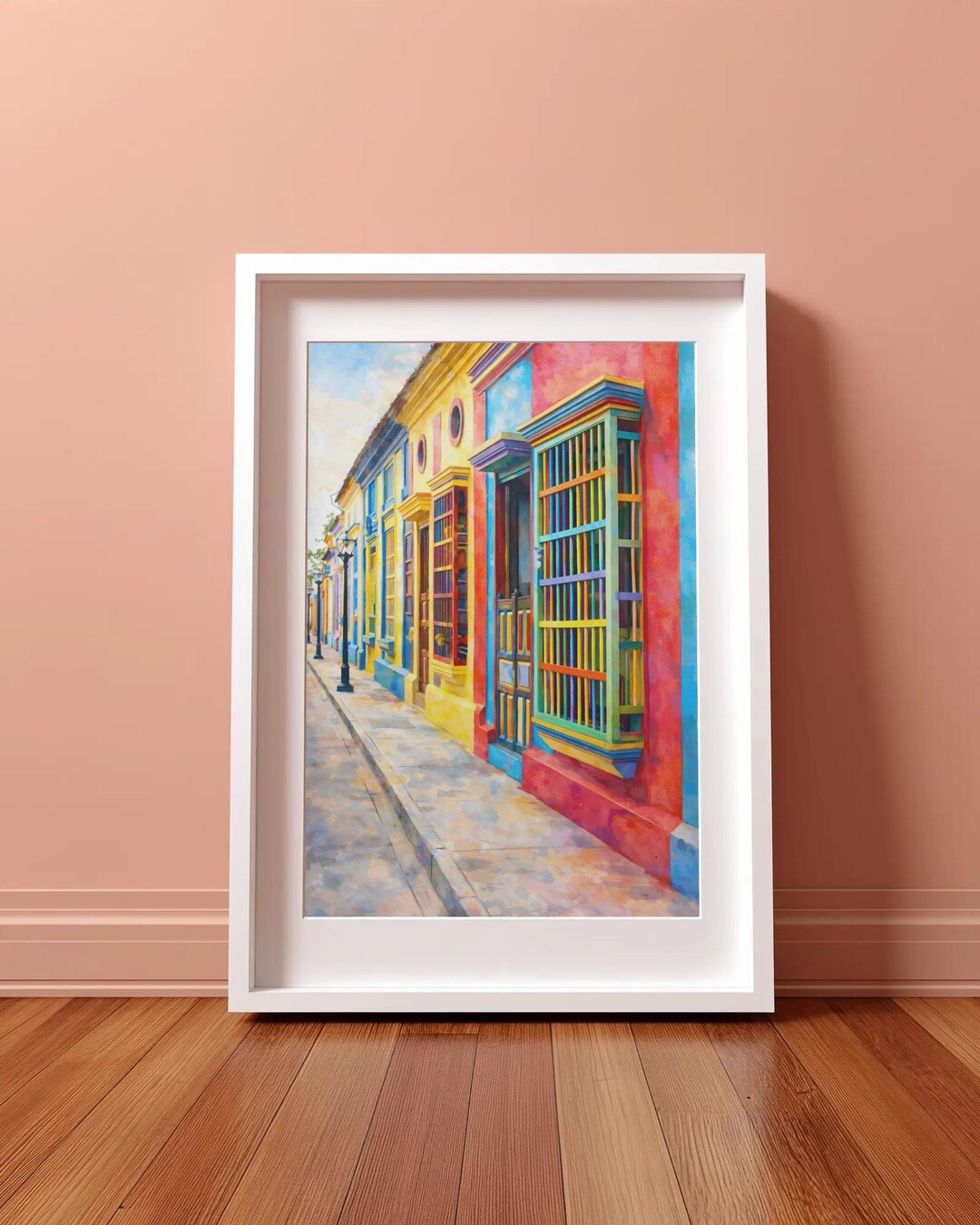 Maracaibo Colonial Street Watercolor Print, Colorful Caribbean Houses ...