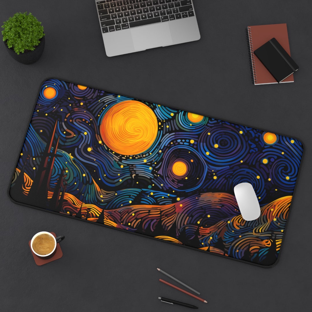 Starry Night Desk Mat Cute Swirl Mousepad Abstract Art - Etsy