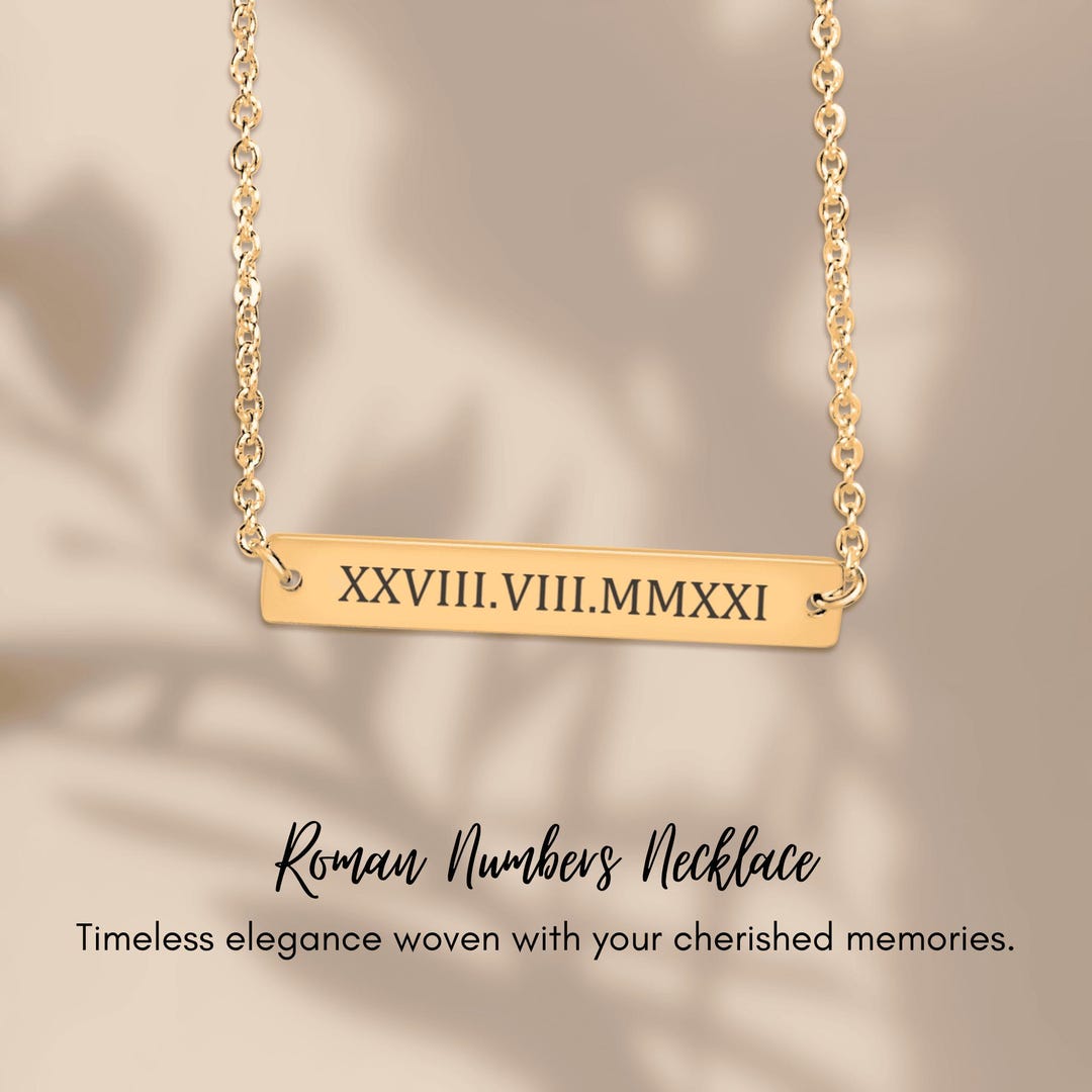Personalized Roman Numerals Bar Necklace - Custom Date Jewelry ...