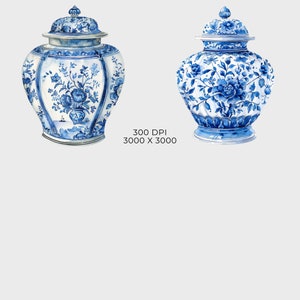 Watercolor Chinoiserie Vase Clipart: Blue & White PNG Pack (commercial ...