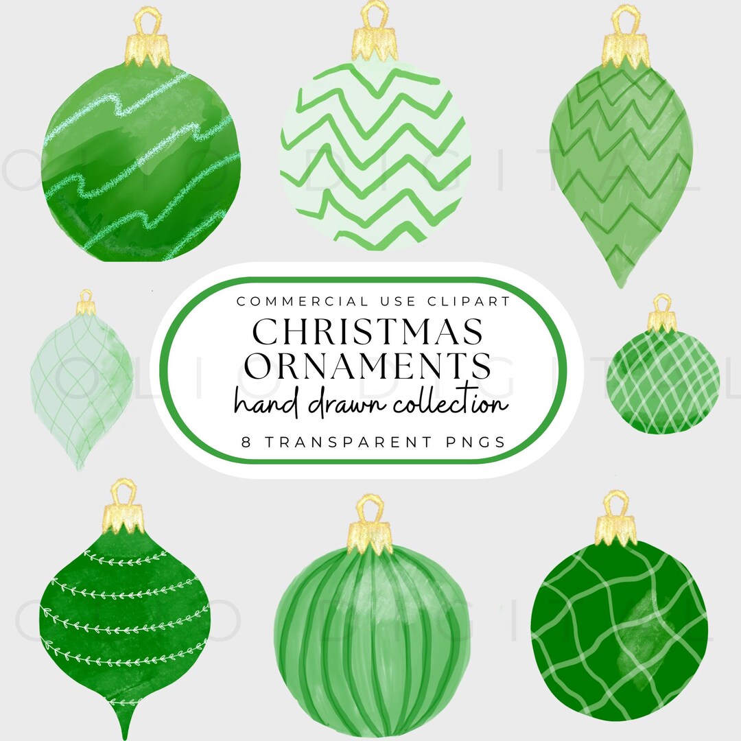 Christmas Ornaments PNG, Green Watercolor Christmas Ornament Clipart ...
