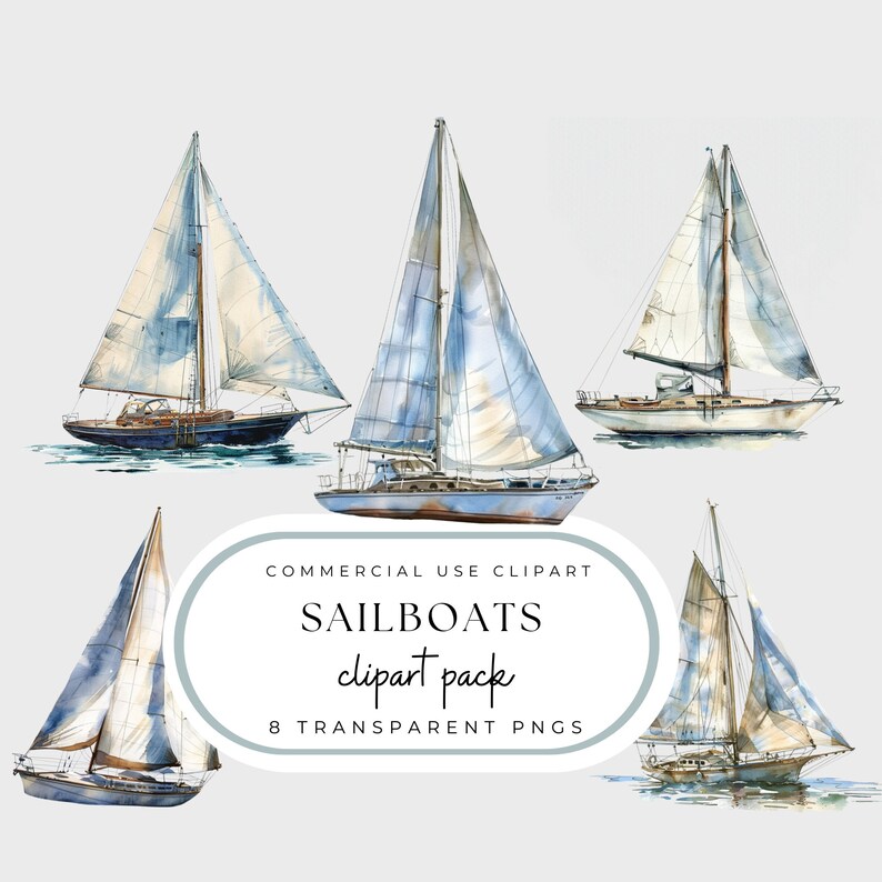 Watercolor Sailboats Clipart Bundle, Sailing Ships on the Ocean ...