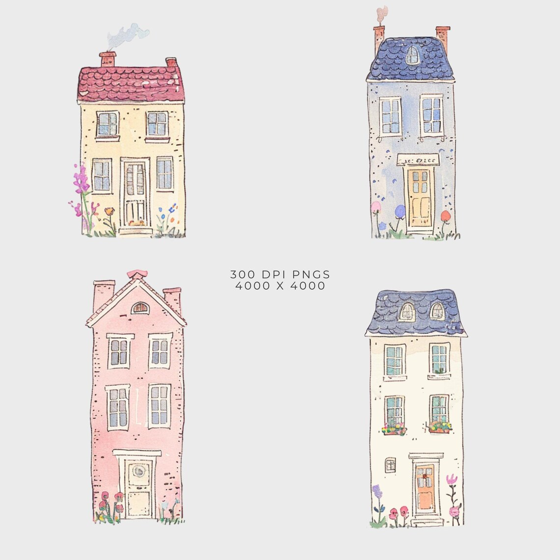 Cute House Clipart Pack, Quirky Watercolor Houses, Whimsical Tiny House ...