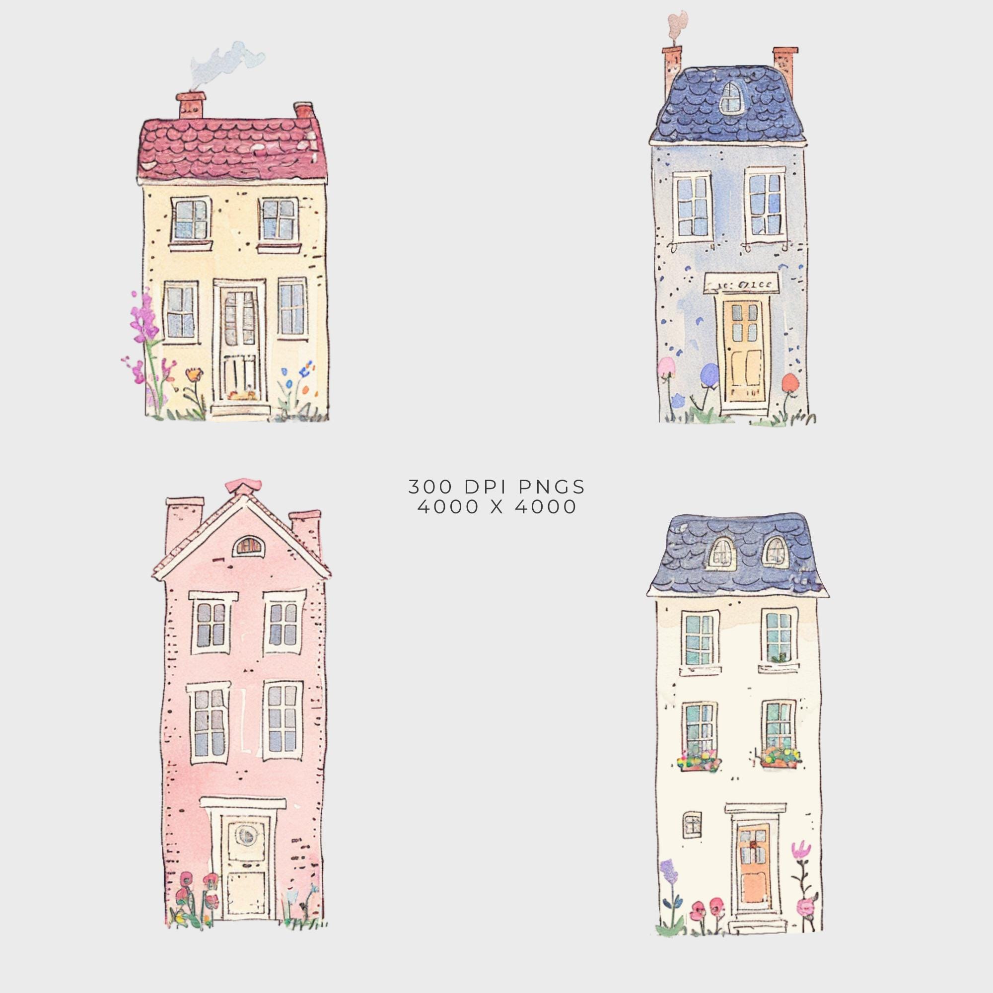 Cute House Clipart Pack, Quirky Watercolor Houses, Whimsical Tiny House ...