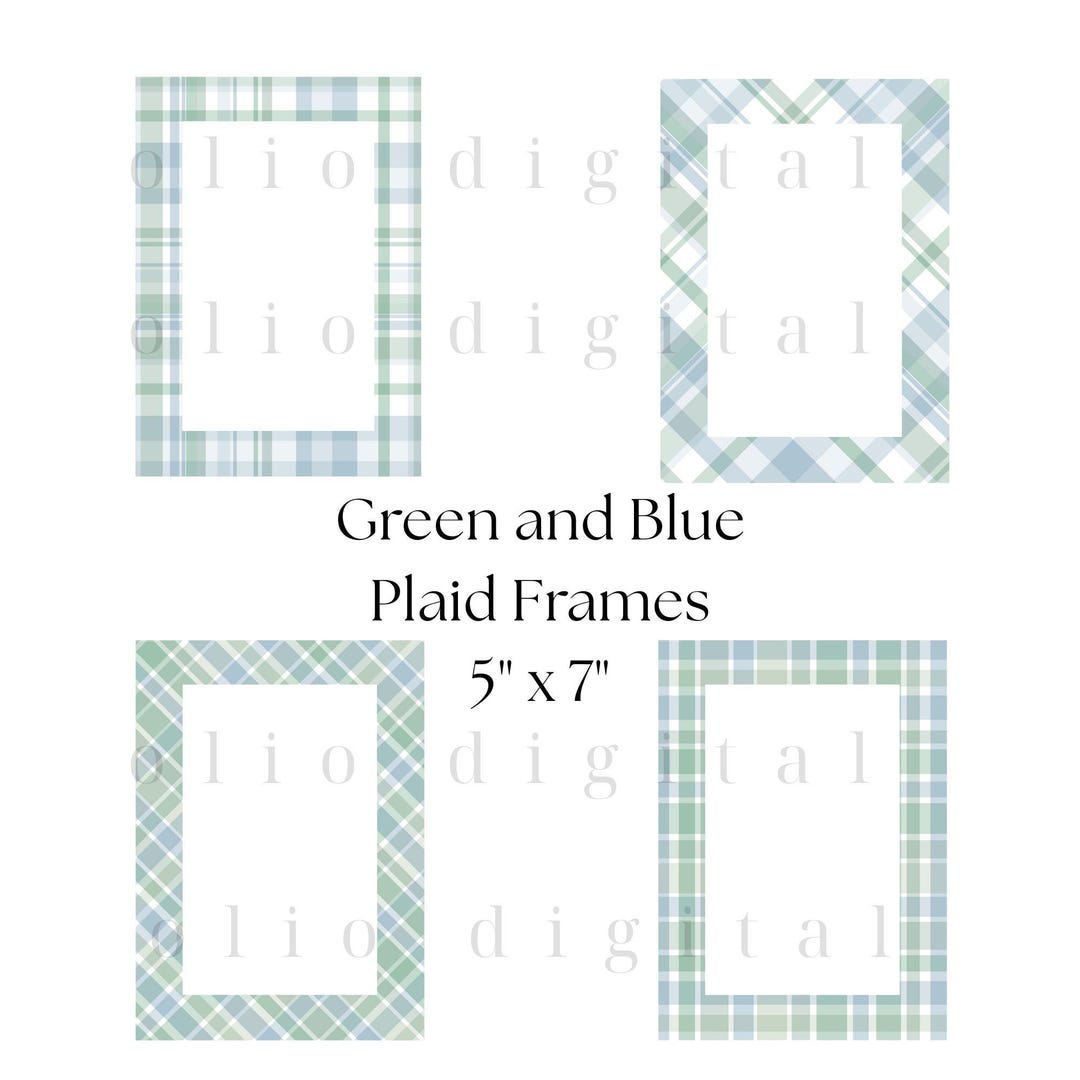 Blue and Green Plaid Frames Clipart: Border Frames (PNG Files 300 DPI ...